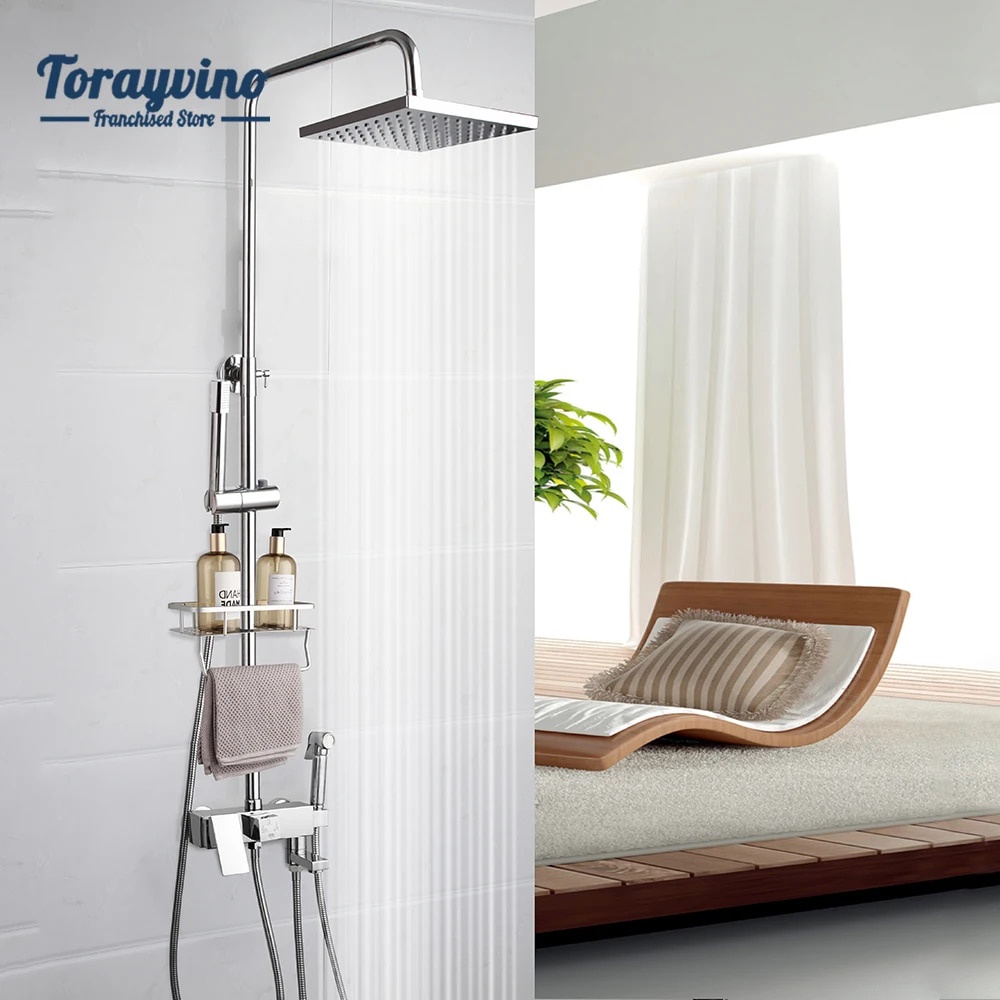 Torayvino Bathroom Rain Shower Wall Mounted Shower Set Chrome With ...