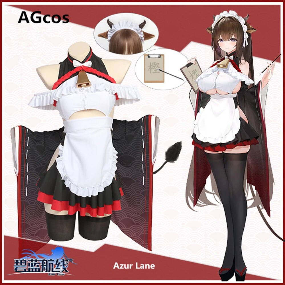 079 Agcos Azur Lane Ijn Kashino Maid Cosplay Costume Dress Woman Ijn Kashino Sexy Cosplay Dra