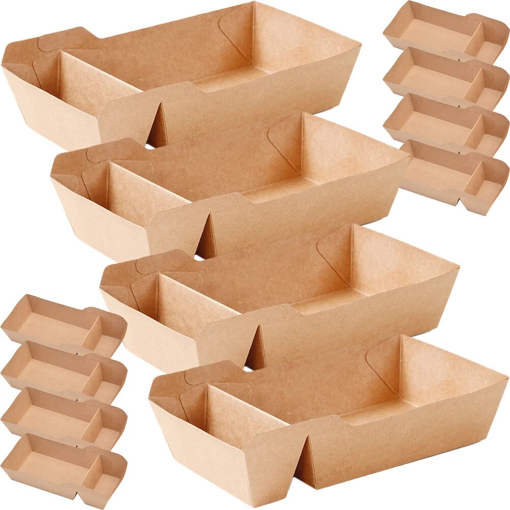 50 Pcs Disposable Cardboard Trays Food Paper Snack Containers French Fries Holder Paperboard Box
