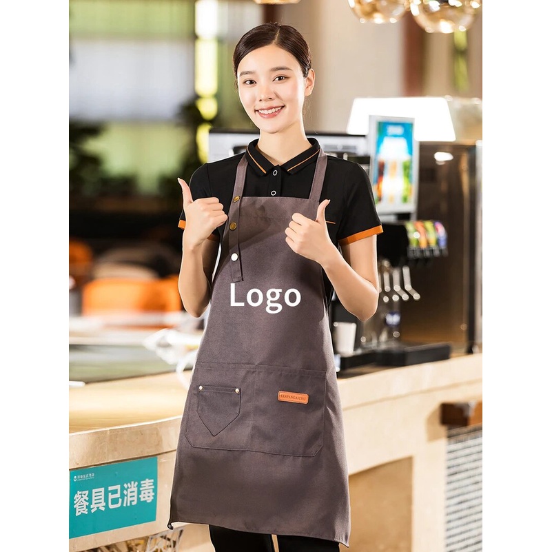 Custom Apron Logo Black Bib Waiter Pub Salon Cafe Kitchen Apron with ...