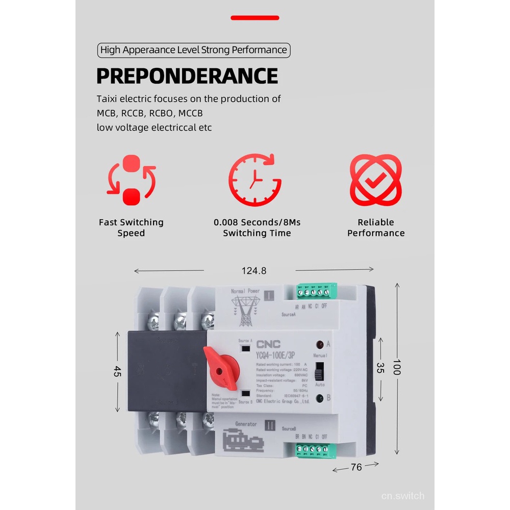 CNC 2P 3P 4P Din Rail ATS Dual Power Automatic Transfer Switch Electrical Selector Switches ...