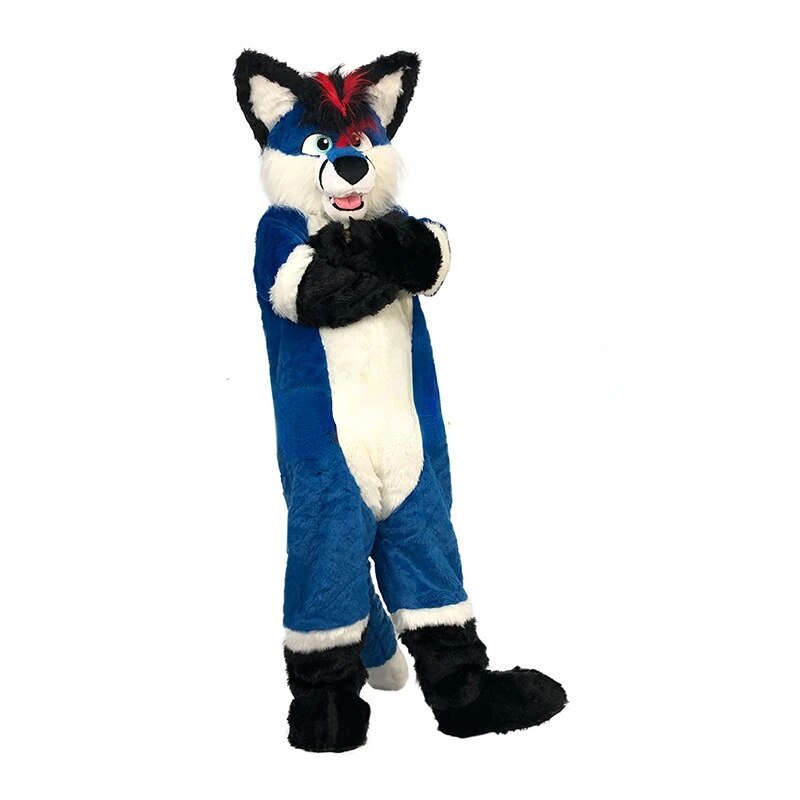 Blue Wolf Fox Dog Mascot Costume Cartoon Fursuit Prop High-end Custom ...