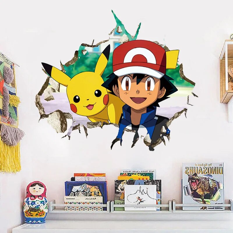 Pokemon Pikachu Wall Stickers Anime Kawaii Wallpaper Living Room ...