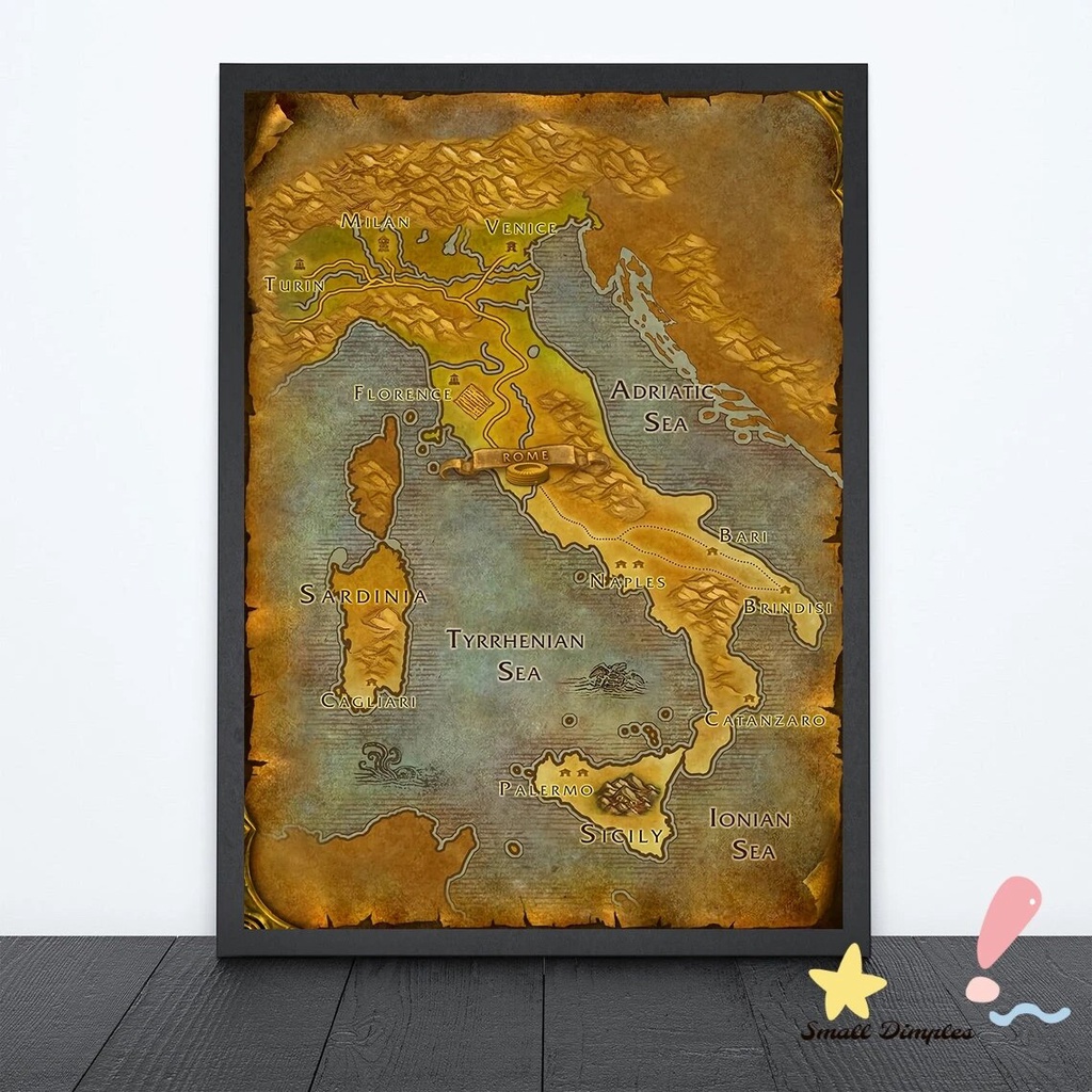 ♥Map Of Italy - World Of Warcraft Style Map Game Poster Canvas Art ...