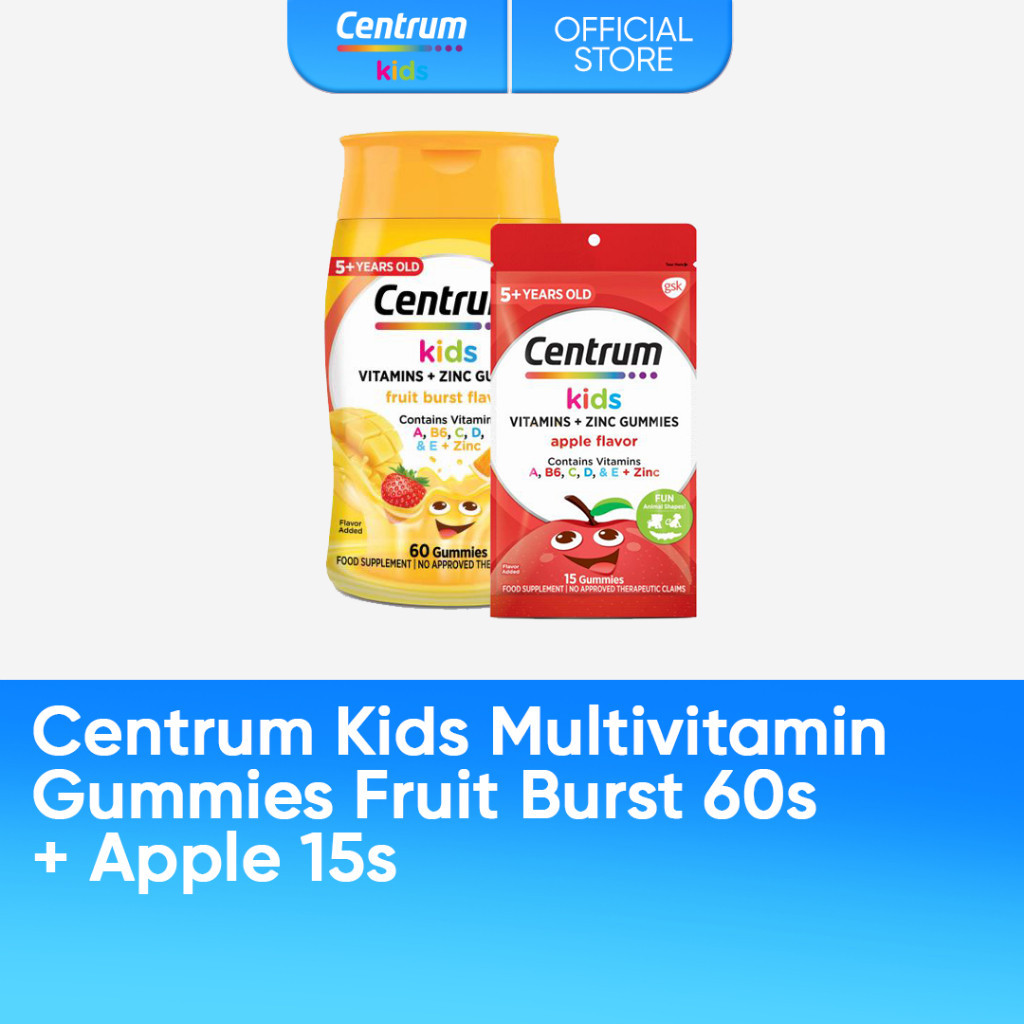 Centrum Kids Multivitamin Gummies Fruit Burst 60s & Apple 15s | Shopee ...