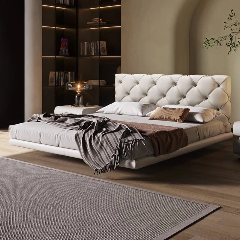 ⚖Minimalist floating bed Italian light luxury modern leather bed master ...