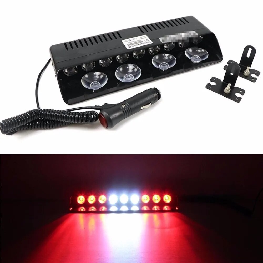 ☽Car Emergency Strobe Flash Warning Light 12V 9 LED Flashing Red White ...