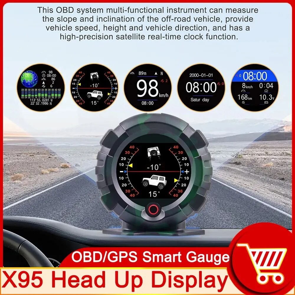 ⚔X95 HUD Car Slope Meter Off Road Accessories Digital Inclinometer ...