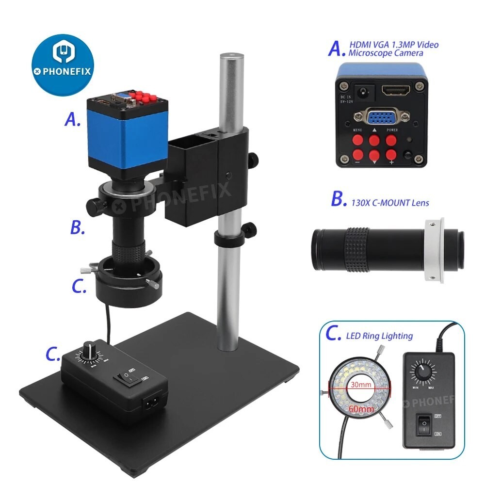 1080P HDMI VGA Industrial Micro Camera Set Digital Video Industrial ...