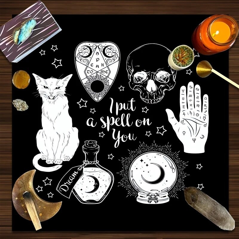 Tarot Deck Tablecloth Moon Star Black magic cat Altar Cloth Pagan Board ...