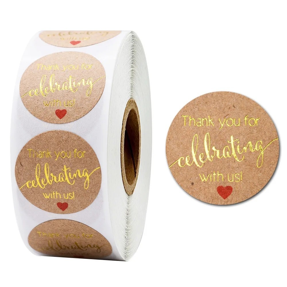 Round Gold Foil 'Thank you for Celebrating with Us' Stickers Seal ...