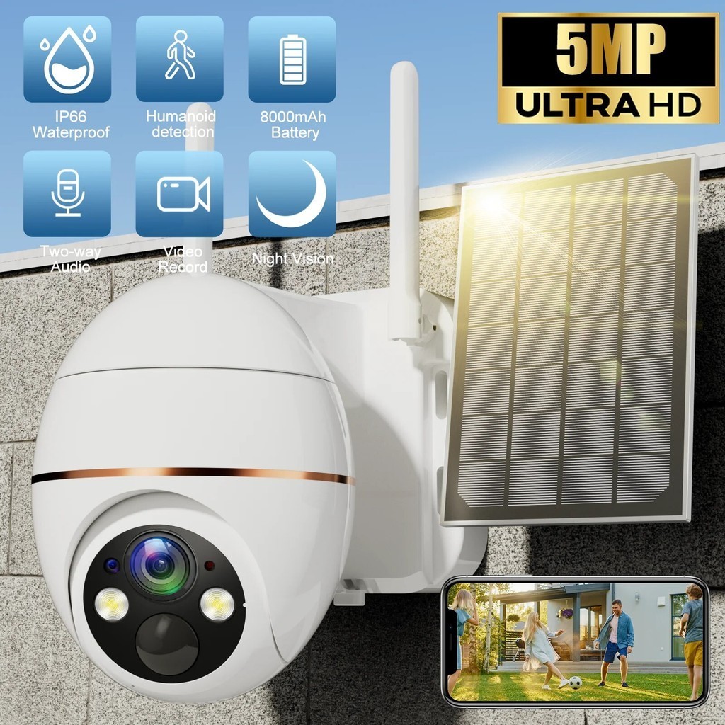 5MP Solar WIFI Camera 8000mAh Battery PTZ Surveillance IP Cameras ...