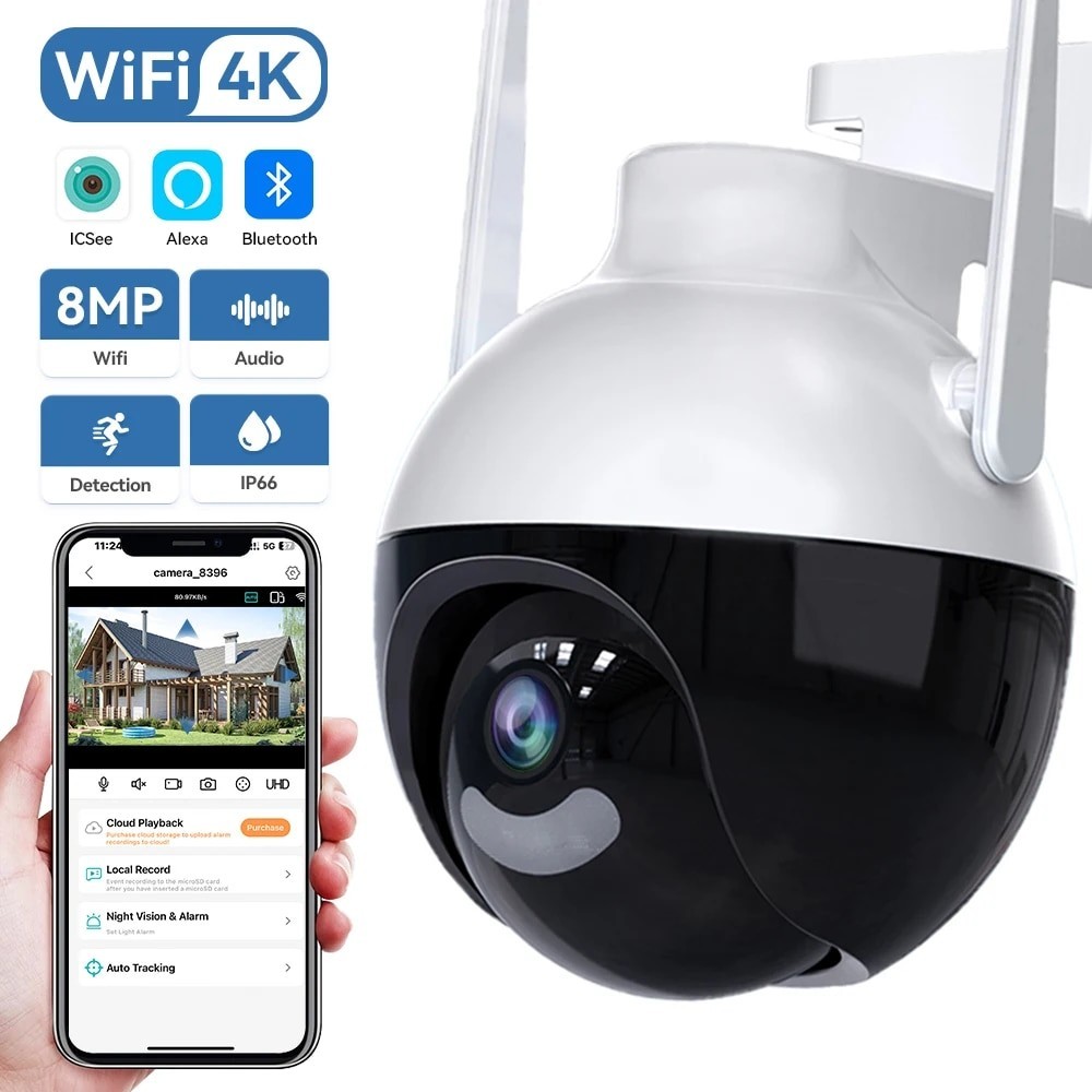 4K 8MP PTZ WiFi IP Camera AI Human Detection Two-Way Audio Video ...