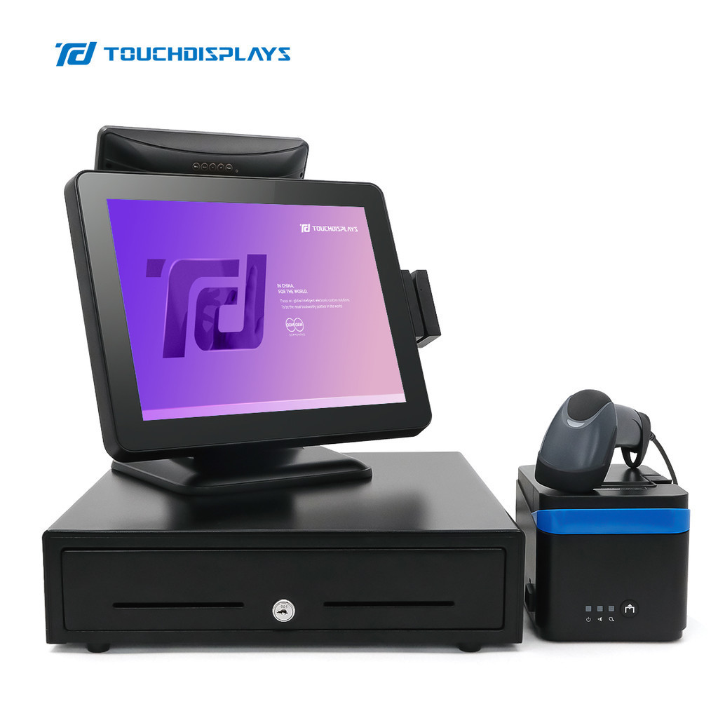 TouchDisplays 15 inch terminal swipe card cashier system cheap pos ...