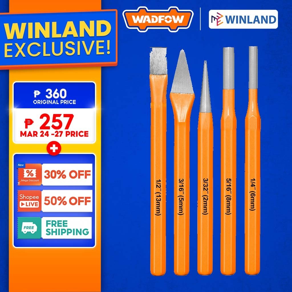 Wadfow by Winland Set of 5 Iron Cold Chisel & Hole Punch 40Cr-steel ...