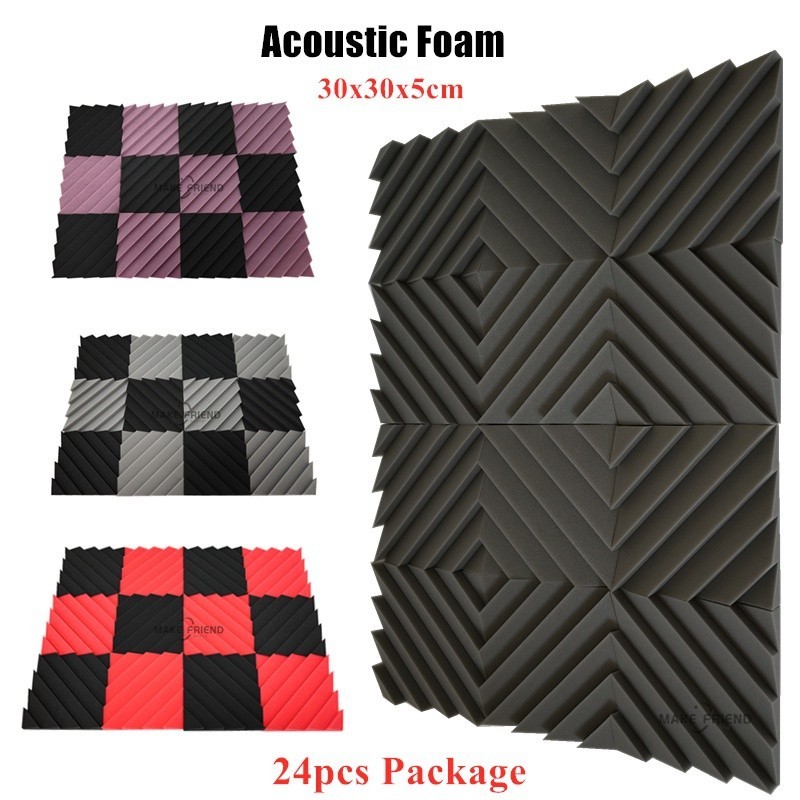 24PCS Studio Acoustic Foam Sound Insulation Wall Paper Treatment Panels ...