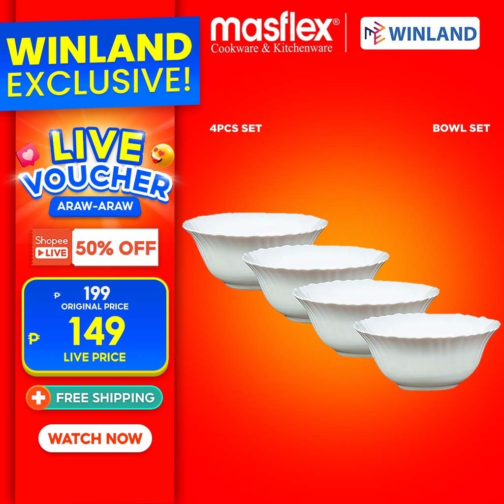 Masflex by Winland 4 piece Bowl 5 inch / 127mm Opalware - White JT-105 ...