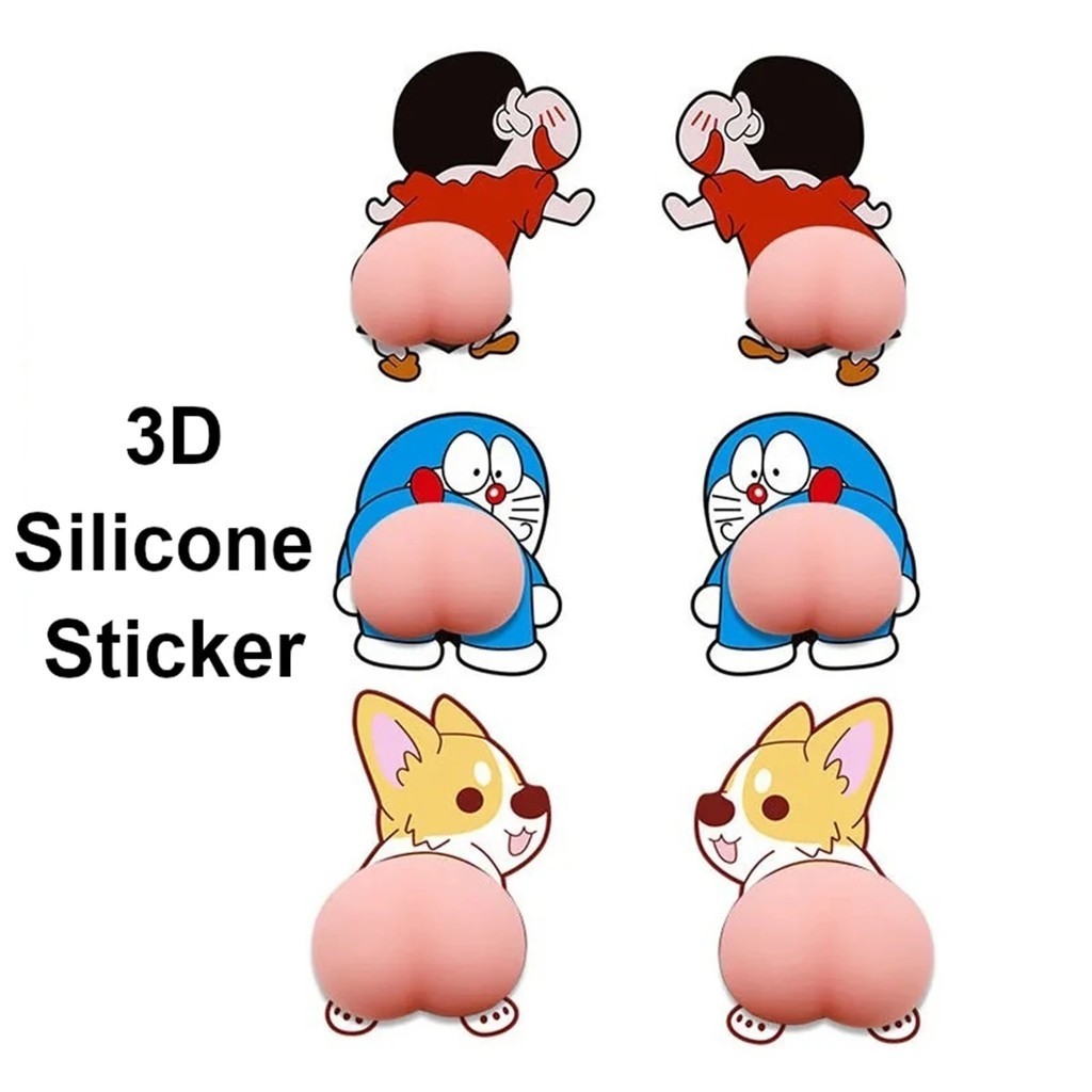 3d Silicone Cute Butt Car Bumper Sticker Cartoon Anti Collision Anti Scratch Door Rearview