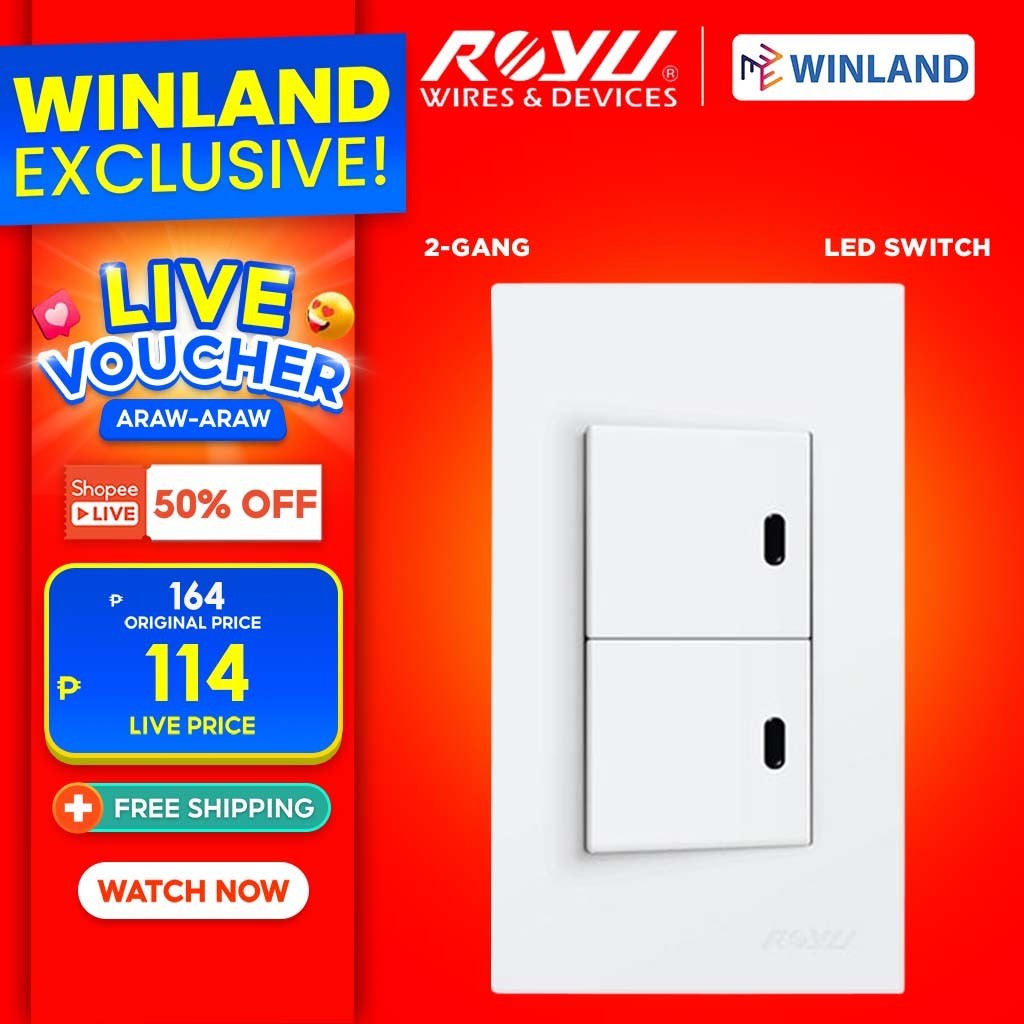 Royu by Winland Wide Series Illuminated 1 Way Switch w/ LED Set - 2 ...