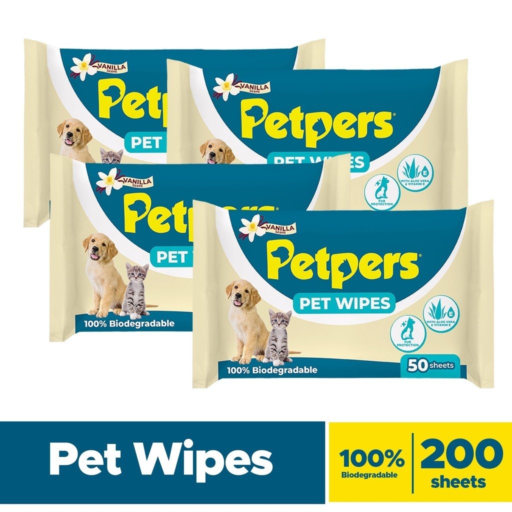 [Bundle of 4] Petpers Pet Wipes Vanilla Scent (50 sheets x 4 packs ...