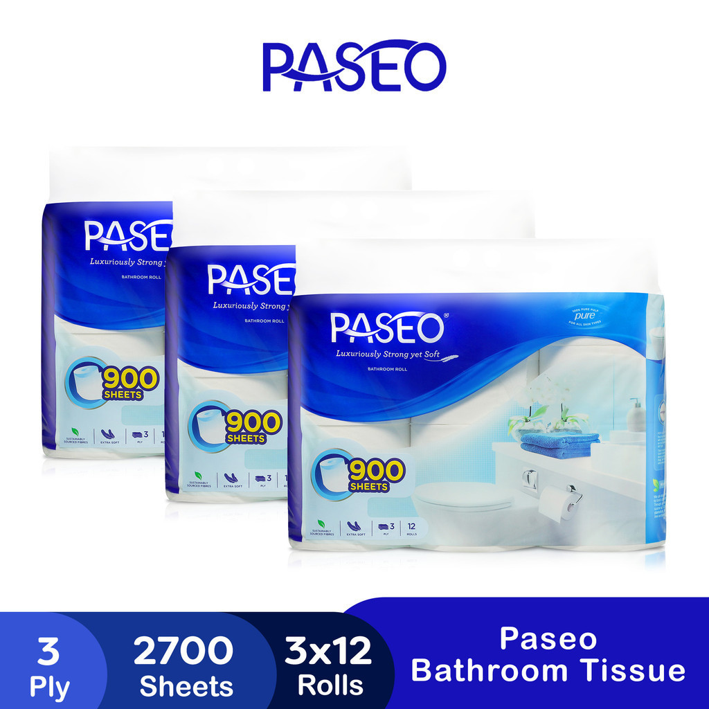 [Bundle of 3] Paseo Bathroom Tissue Luxury 3ply (12rolls x 900s ...
