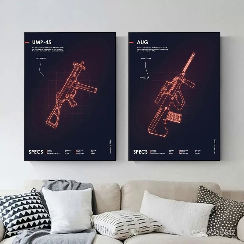 Neon Weapons Ak 47 Gun Cs Go Poster Canvas Painting Shooting Game Gun ...