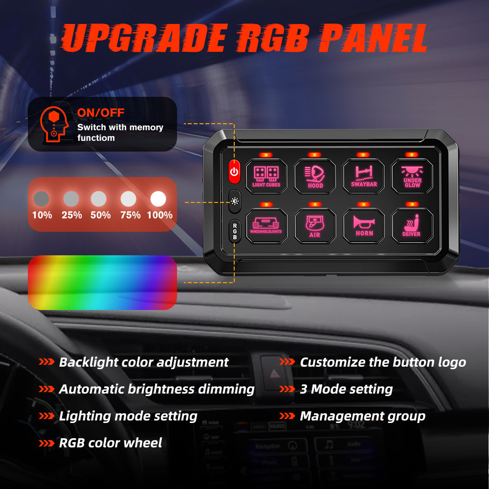 Control APP Automotive Aux ON-Off Dimming RGB 8 Gang Switch Panel 12V ...