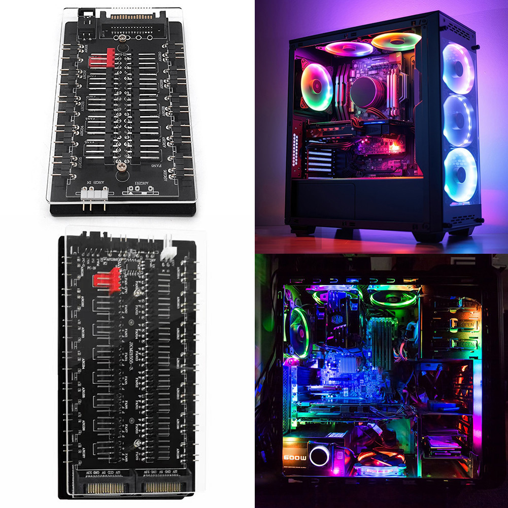 ⚜4Pin PWM & 5V 3Pin ARGB ARGB&PWM HUB 2-in-1 Expansion Box SATA Power ...