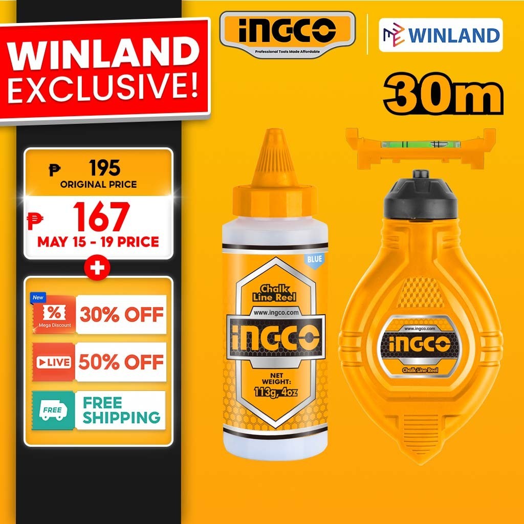 Ingco by Winland Chalk Line Reel Set 30M Pitik with Level Bar 30M ...