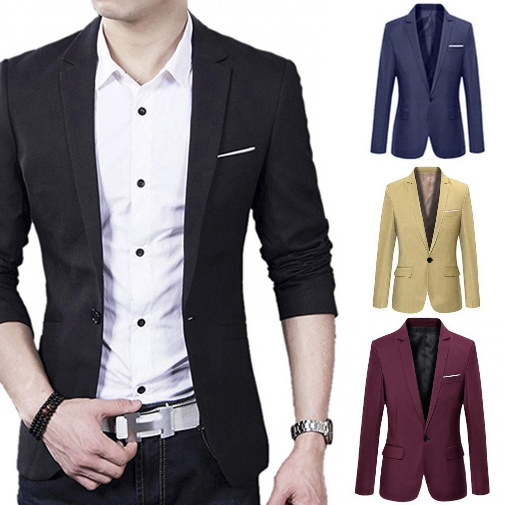 Men's Slim Formal Business Suit Coat One Button Lapel Long Sleeve ...