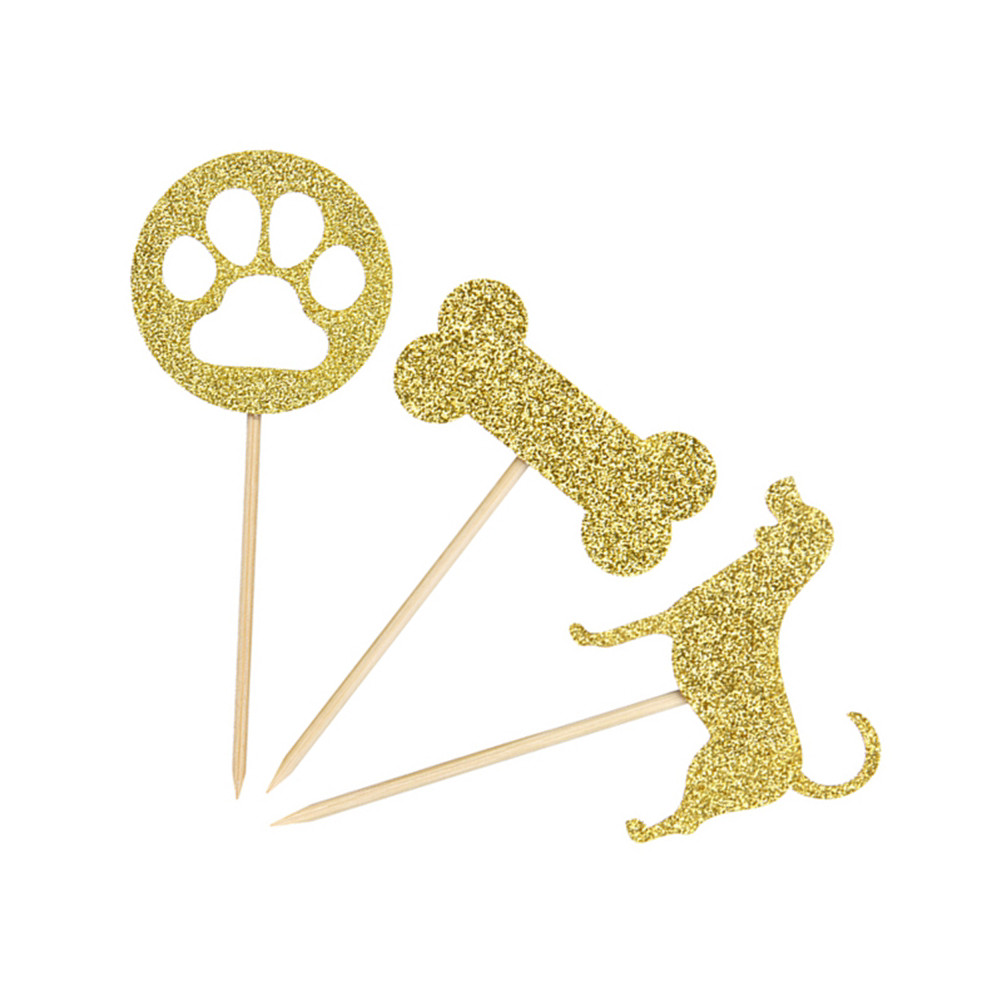 ☸Shining Dog Cake Topper Bone Footprint Cupcakes Insert Card ...
