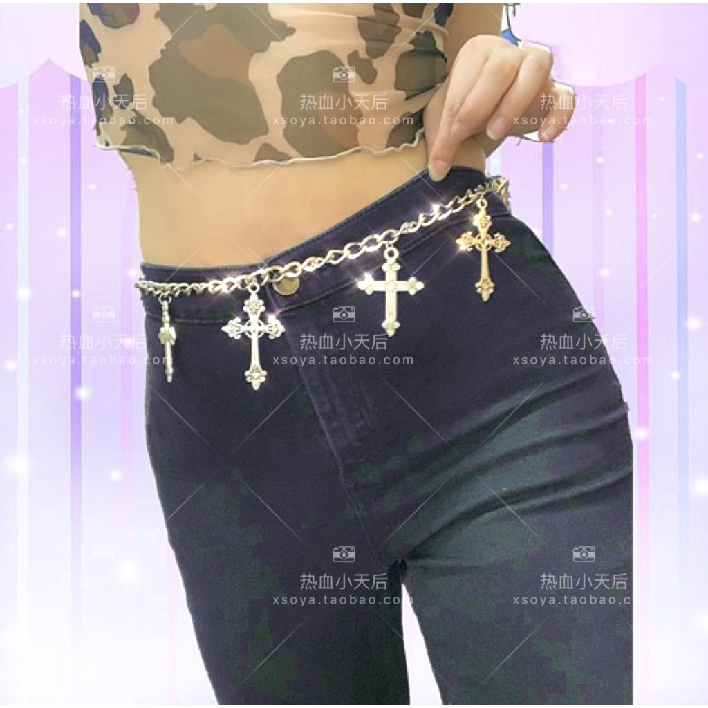 Punk Y2k INS Sexy Body Beach Chain Bikini Crossed Waist Belly Slim Chest Chain Harness Bra ...