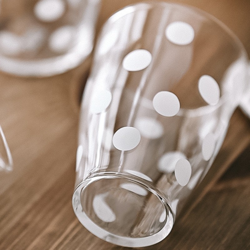 ♣High Temperature Resistant Dot Print Glass Water Cup Breakfast Milk ...