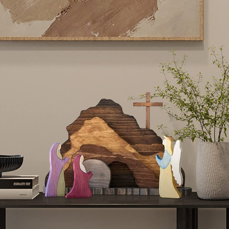 ღNEW Easter Resurrection Scene Set Jesus Nativity Scene Wooden Cross ...