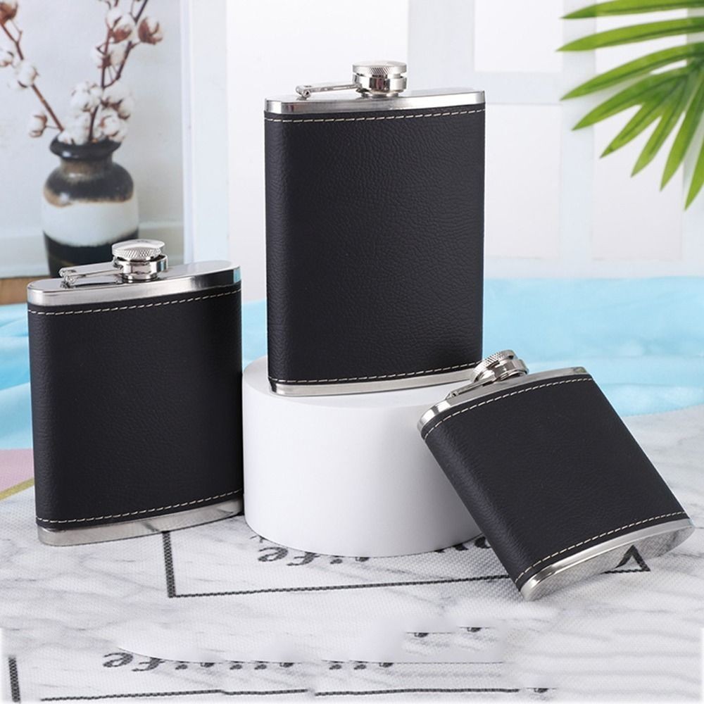☬9oz Leakproof Stainless Steel Liquor Flask PU Leather Wrapped Hip ...