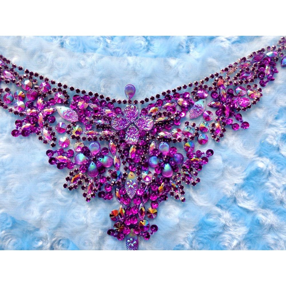 ⓞA187 Handmade crystal patches purple sew on Rhinestones applique with ...