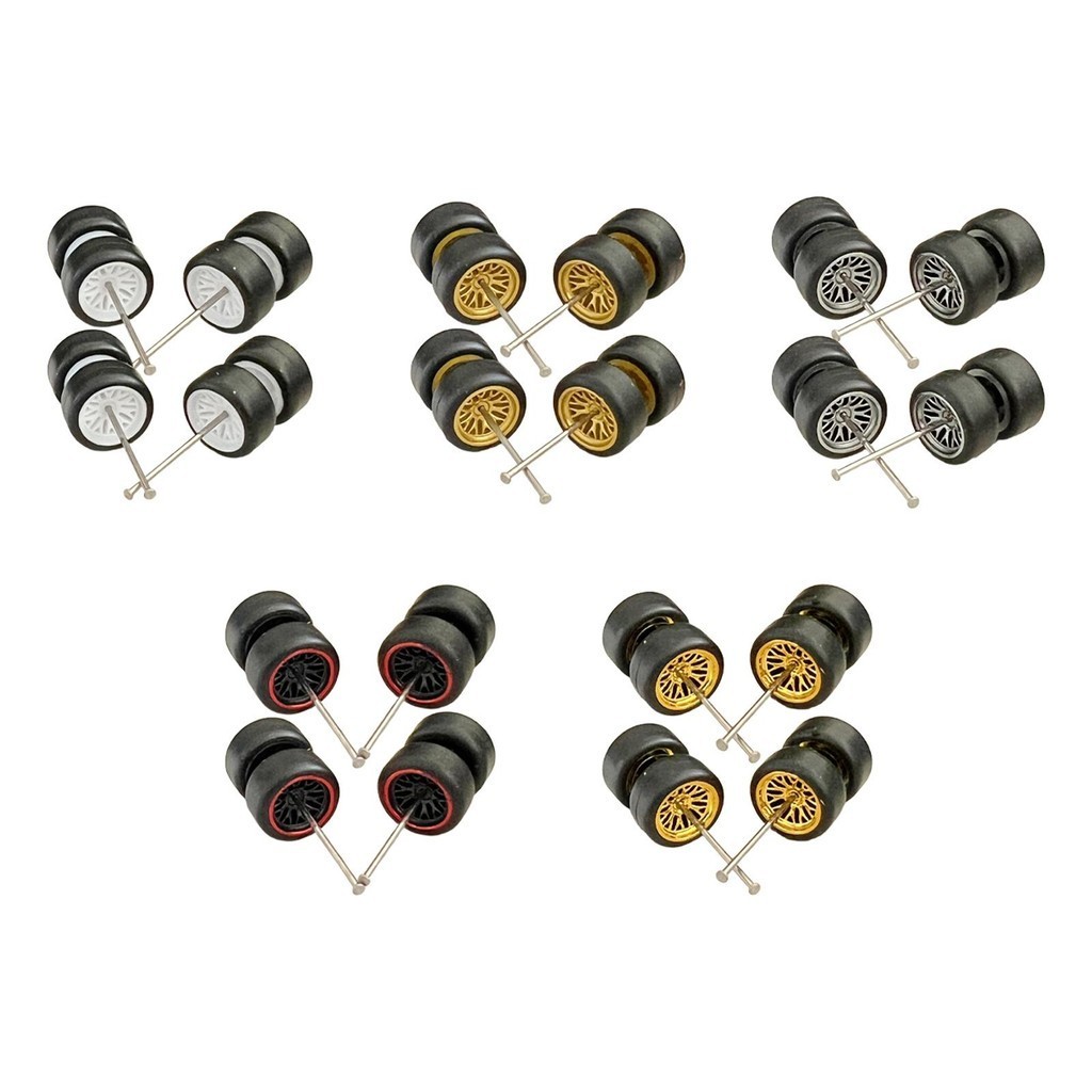 8Pcs 1/64 Scale Wheels Simulation Model Car Wheels Tires with Round Rod ...