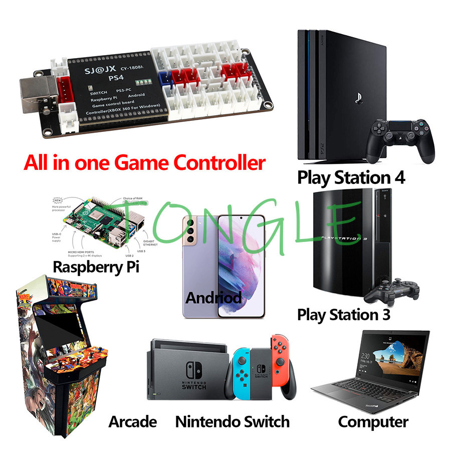 All In One Arcade Chip USB Encoder Joystick and Buttons To PC PS PS3 ...