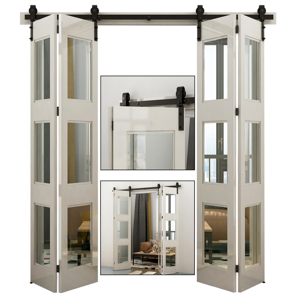 Ccjh Bi Folding Sliding Barn Door Hardware Kit Heavy Duty Roller Track