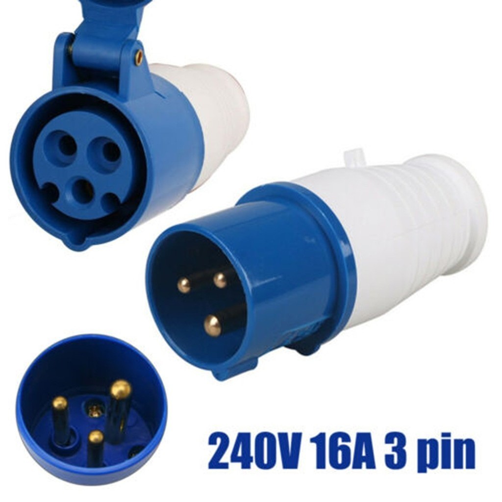 240V 16A 3 Pin Blue Male/Female Industry Waterproof Electrical Socket ...
