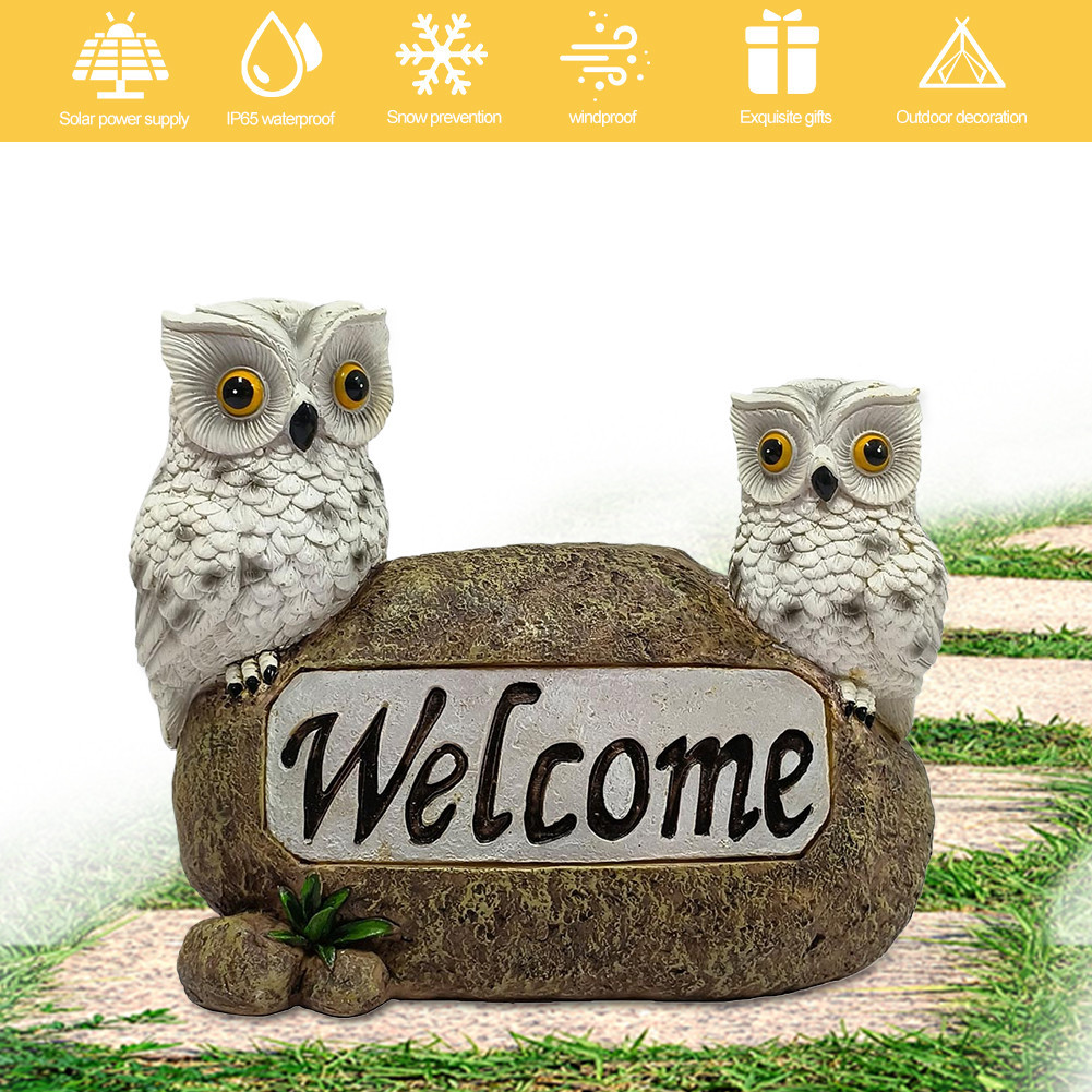 ☄Solar Owl with Welcome Sign LED Garden Light IP65 Waterproof Lovely ...
