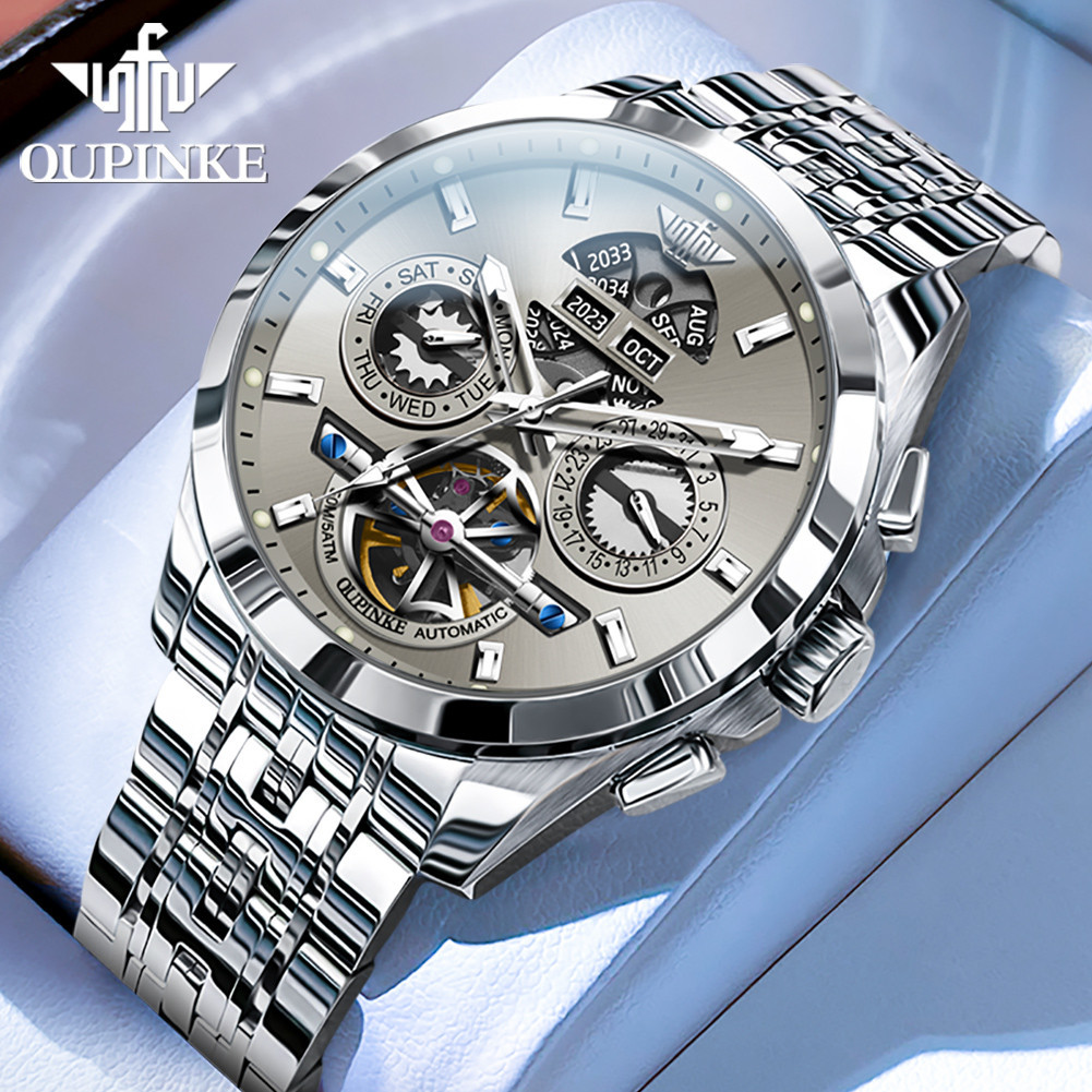 OUPINKE 3251 Hollow Skeleton Automatic Watch For Men Luxury Waterproof ...