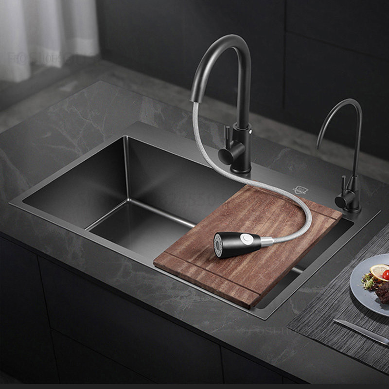 Nano Kitchen Sinks Single Bowl Large Sink Home Black Stainless Steel ...