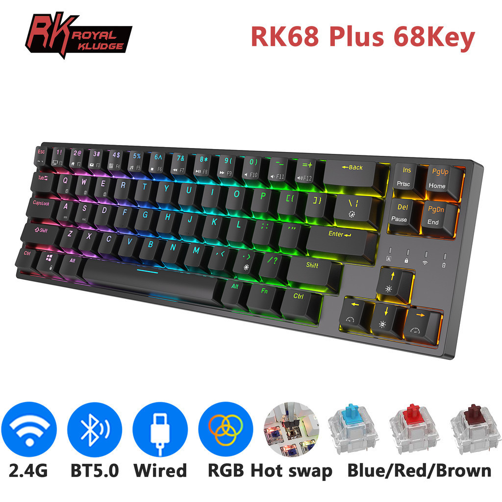 RK871/RK68 Plus 2.4G Wireless Bluetooth Mechanical Keyboard 68 Keys 65% RGB Backlight Hot Swap ...