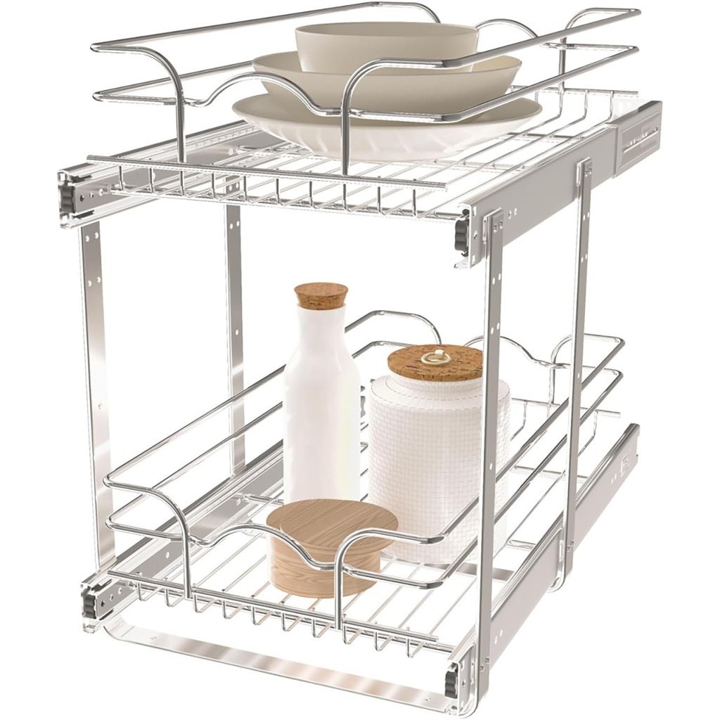 Two-Tier Kitchen Cabinet Pullout Shelf and Drawer Organizer Slide Out ...