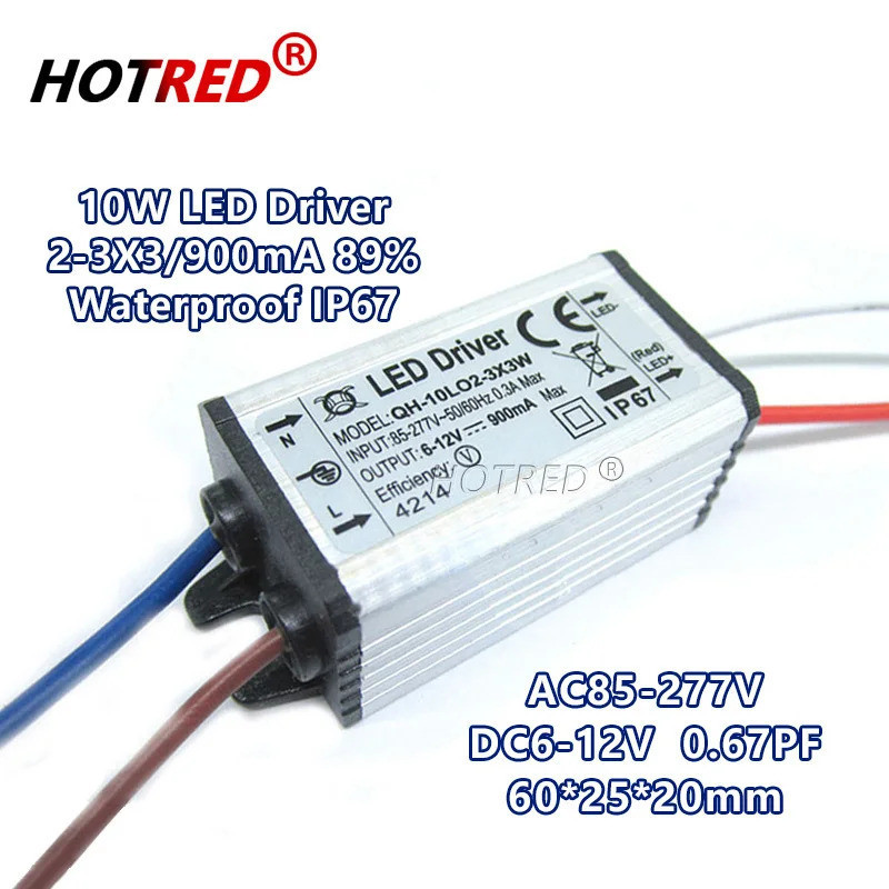 Waterproof IP67 LED Driver Power Supply 10W 900mA DC6-12V 2-3x3w Aluminum Case Lighting ...