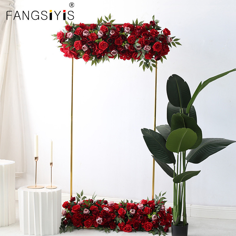 ☮Red Rose Flower Row Wedding Backdrop Flower Arrangement Party Event ...
