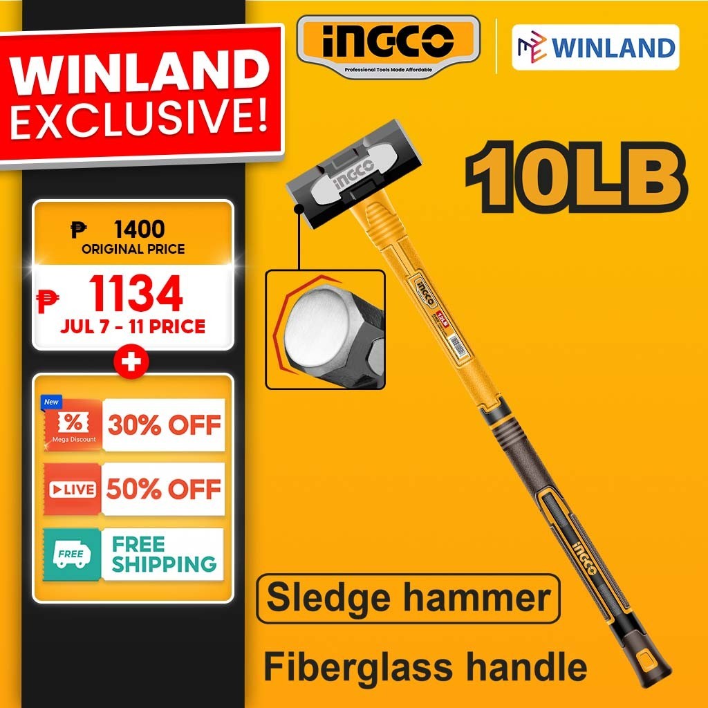 Ingco by Winland Sledge Hammer 10LBs Drop Forged Hammer Head Fiberglass ...