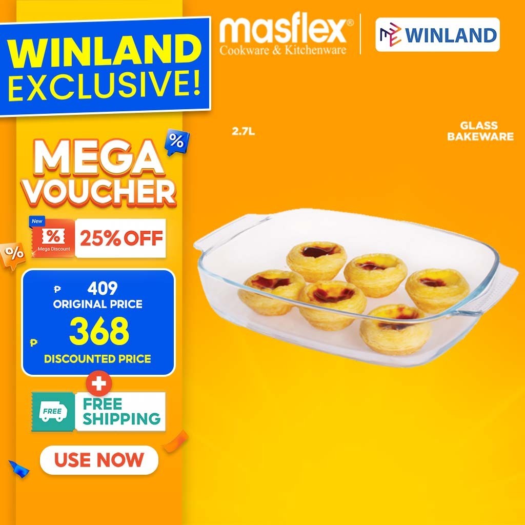 Masflex by Winland 2.7L Deep Rectangular Borosilicate Glass Bakeware ...
