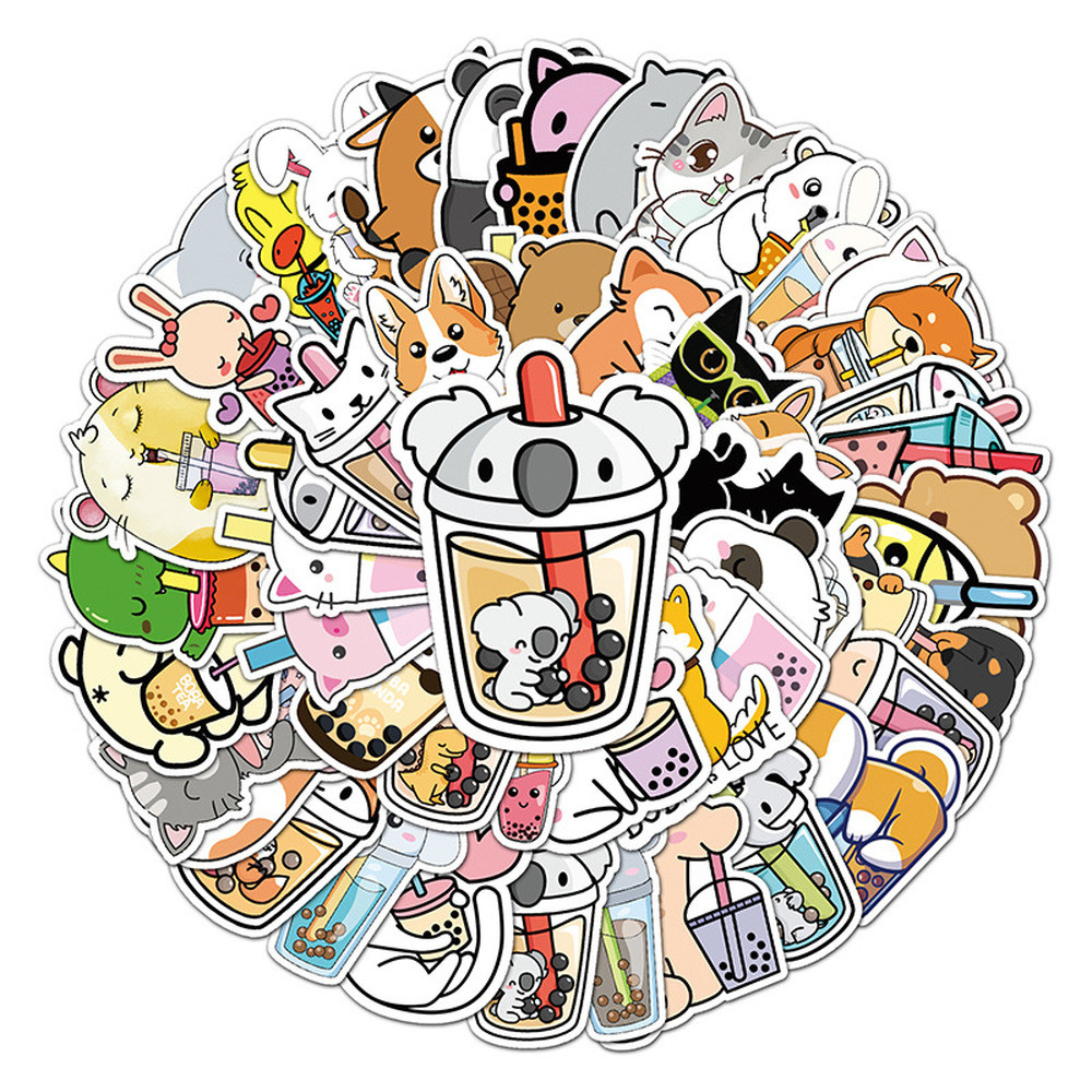 50PCS Cute Boba Bubble Teas Decal Sticker Cartoon Pet Pearl Milk Tea ...